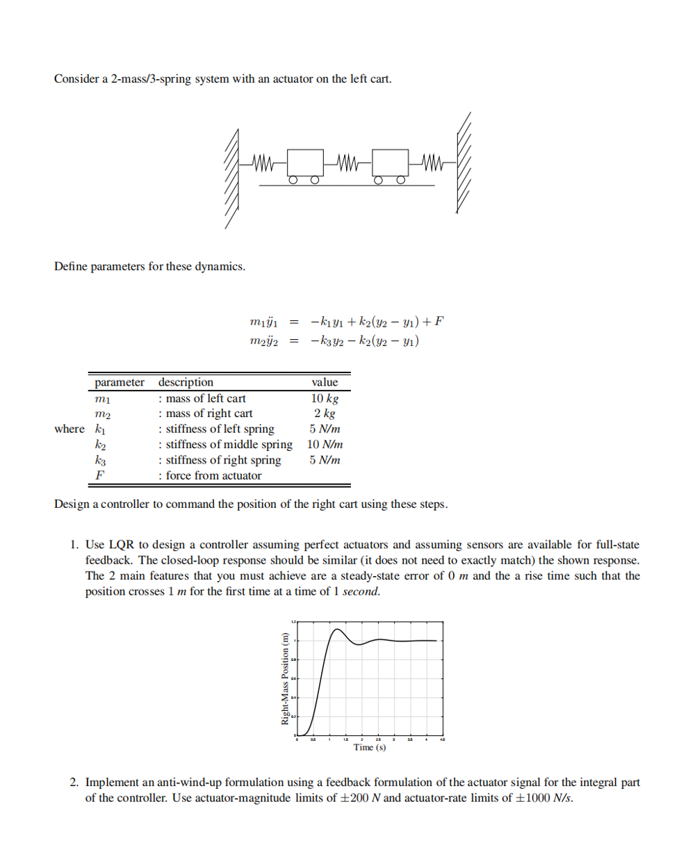 Consider a 2-mass/3-spring system with an actuator on | Chegg.com