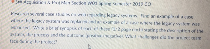 Solved SW Acquisition & Proj Man Section wol Spring Semester | Chegg.com