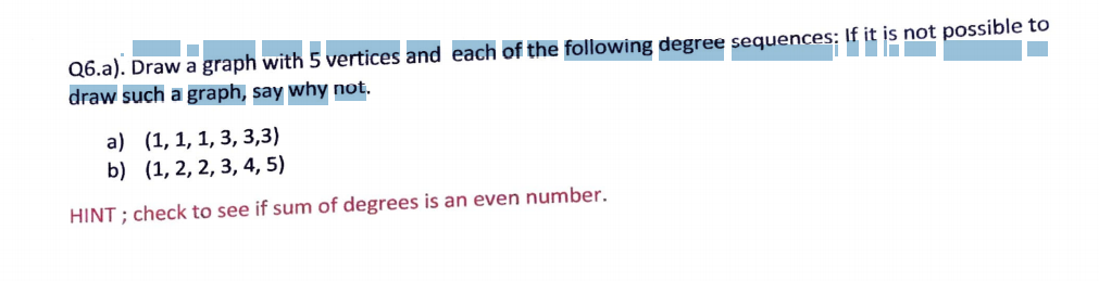Q6.a). Draw a graph with 5 vertices and each of the | Chegg.com