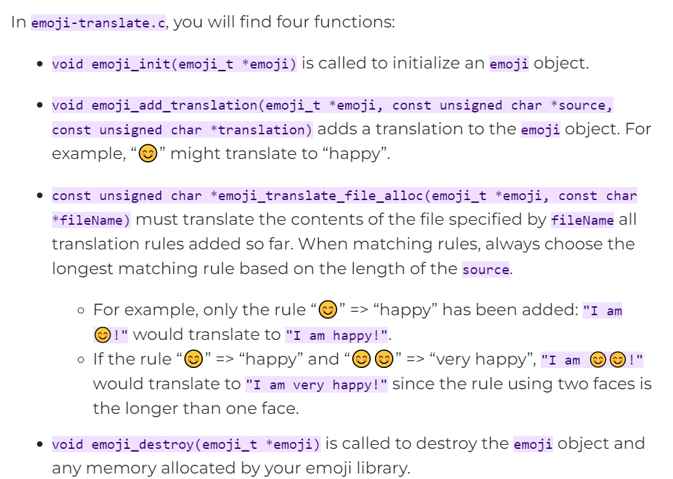 Solved emoji-translate.c, you will find four functions: - | Chegg.com