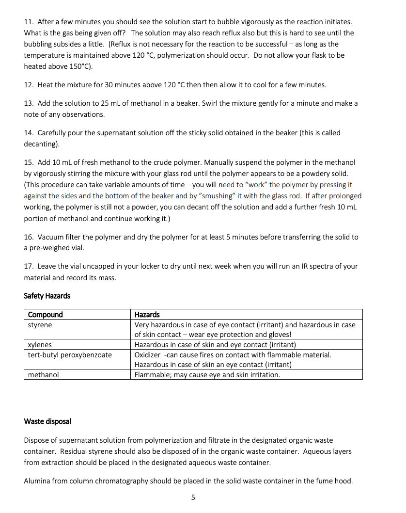 Experiment 6 Polymers: Synthesis of Polystyrene | Chegg.com