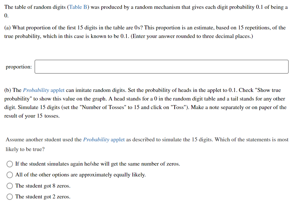 The table of random digits (Table B) was produced by | Chegg.com