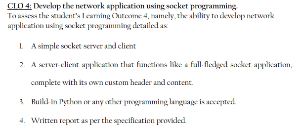 Solved CLO 4: Develop the network application using socket | Chegg.com