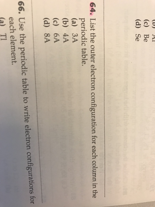 Solved (c) Be (d) Se 64. List the outer electron | Chegg.com