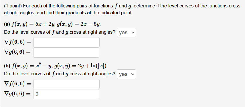 Solved (1 point) For each of the following pairs of | Chegg.com