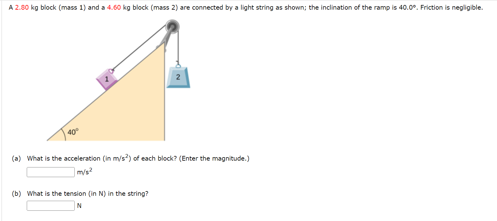 Solved A 2.80 kg block (mass 1 ) and a 4.60 kg block (mass 2 | Chegg.com