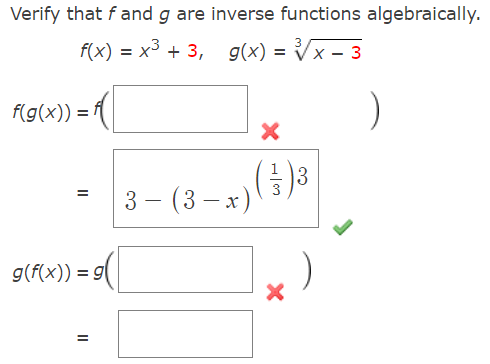 Solved Verify that fand g are inverse functions | Chegg.com