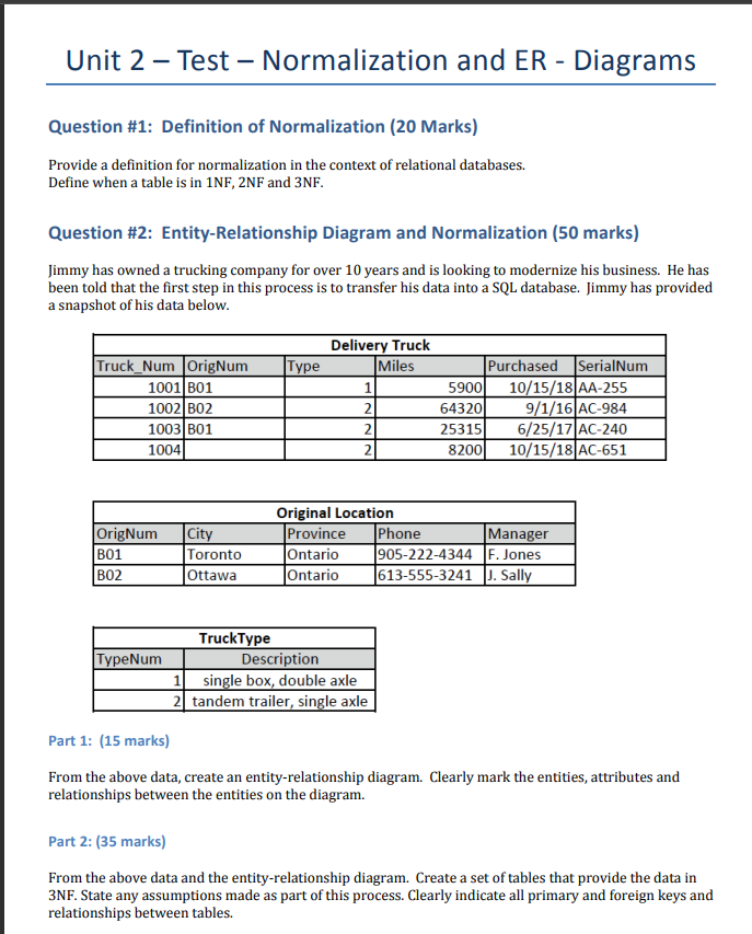 Solved Unit 2 - Test - Normalization and ER - Diagrams | Chegg.com