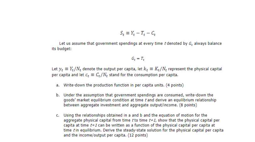 Solved A Solow model of Economic Growth with Government (70 | Chegg.com