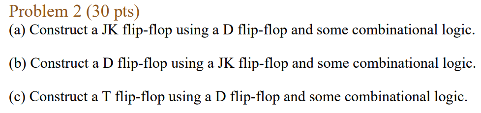 Solved Problem 2 (30 ﻿pts)(a) ﻿Construct a JK flip-flop | Chegg.com