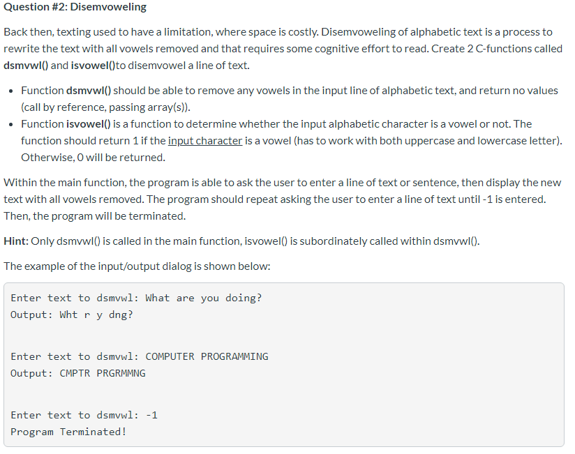 Solved Question #2: Disemvoweling Back then, texting used to | Chegg.com