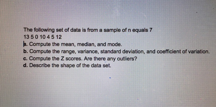 Solved The following set of data is from a sample of n | Chegg.com