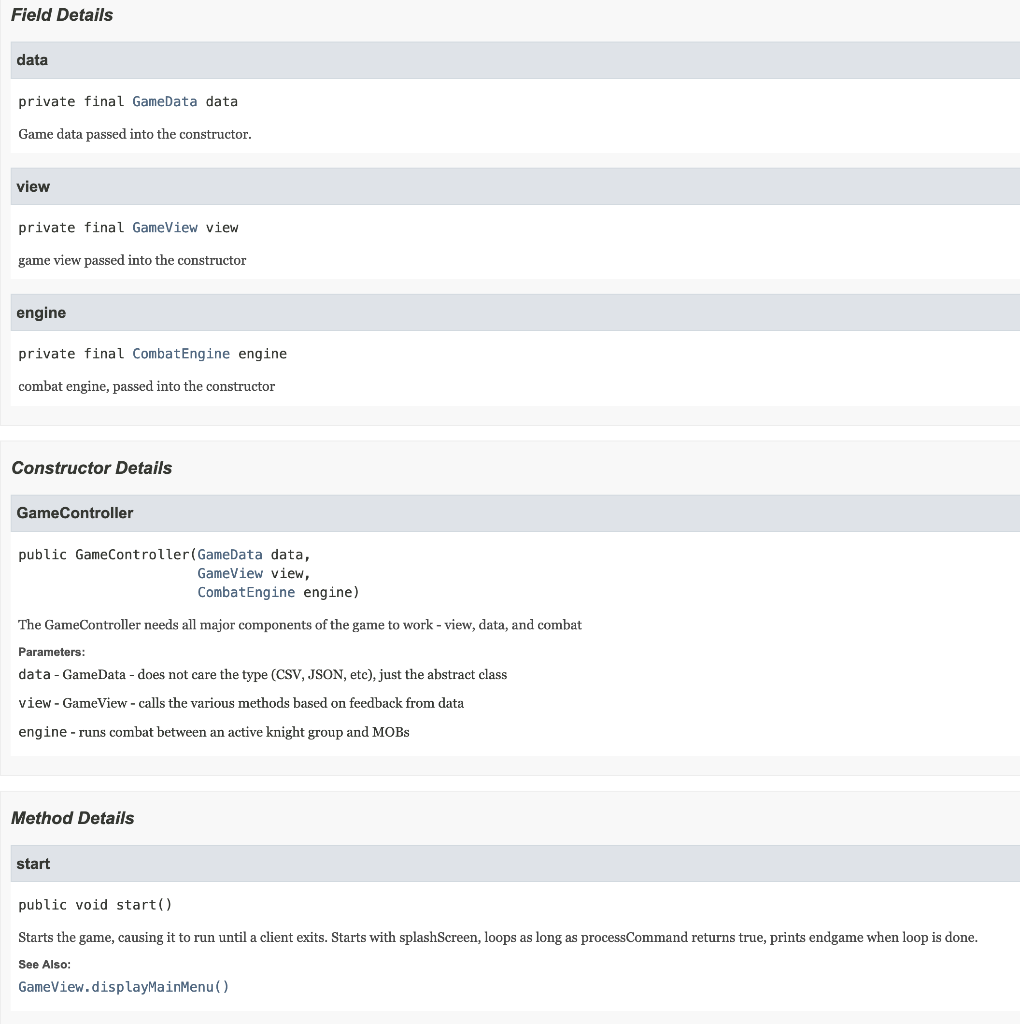 Solved public void start() Starts the game, causing it to | Chegg.com