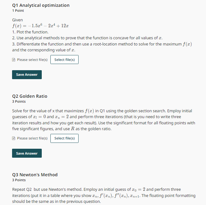Solved Q1 Analytical optimization 1 Point Given | Chegg.com