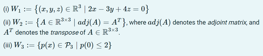 Solved Determine whether each of the following is a subspace | Chegg.com