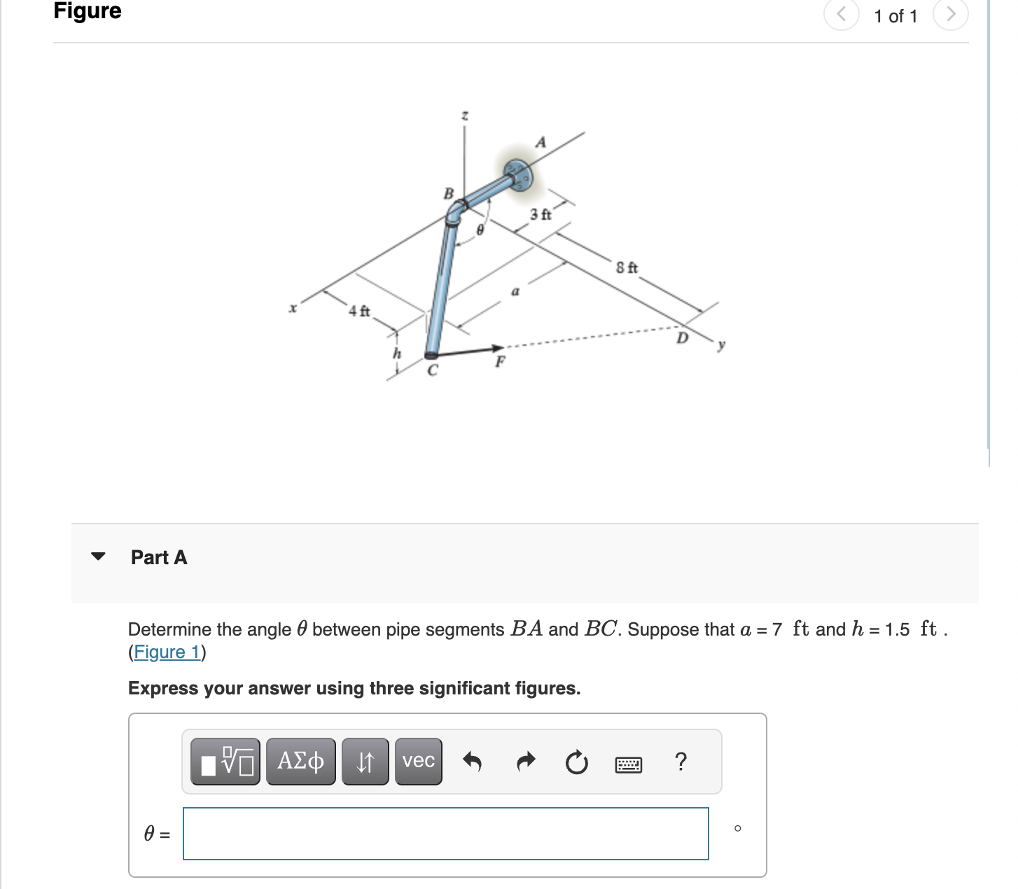 Solved Determine the angle θ between pipe segments BA and | Chegg.com
