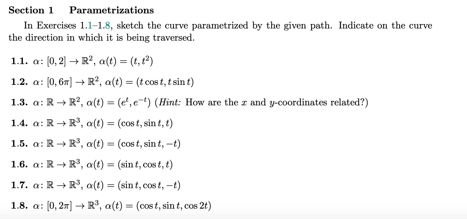 Solved Section 1 Parametrizations In Exercises 1.1–1.8, | Chegg.com