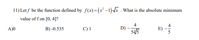 Solved 11) Let f be the function defined by f(x)=(x2−1)x. | Chegg.com