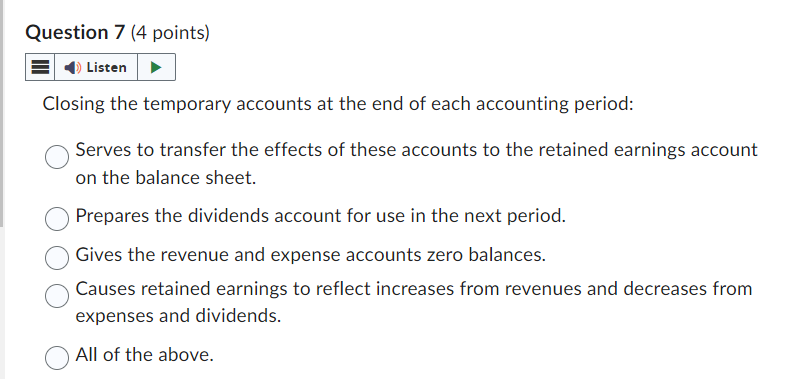 Solved Closing the temporary accounts at the end of each | Chegg.com