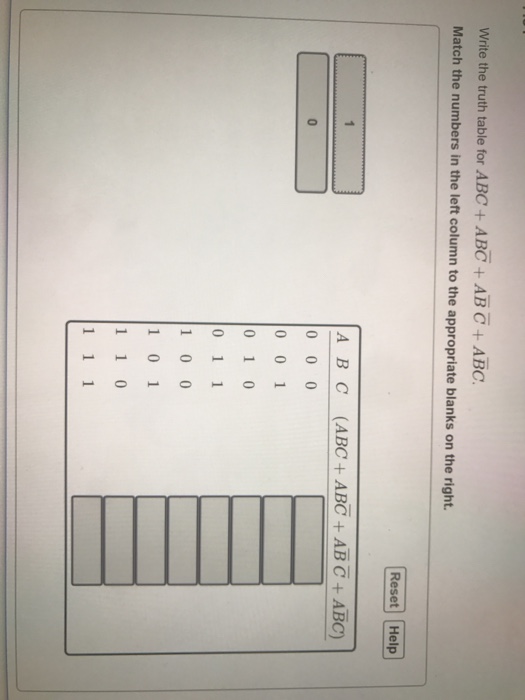 Solved Write the truth table for ABC+ABC+ABC+ABC Match the | Chegg.com