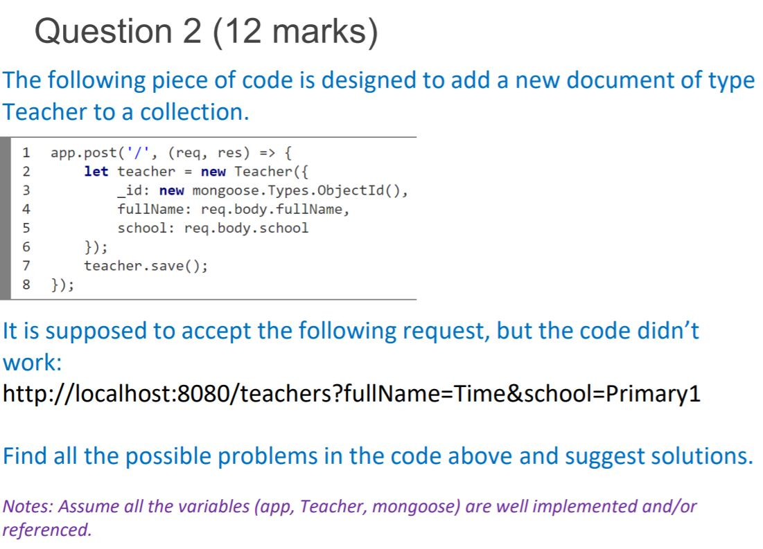 Solved Question 2 (12 marks) The following piece of code is | Chegg.com