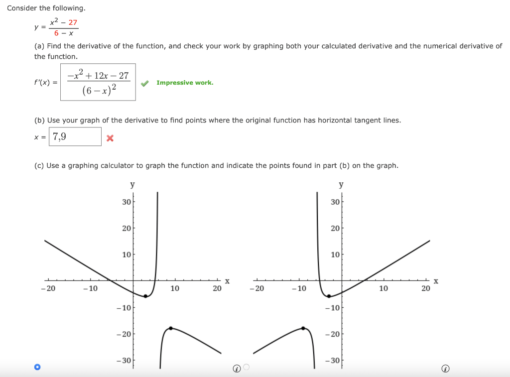 Solved Consider the following. y=6−xx2−27 (a) Find the | Chegg.com