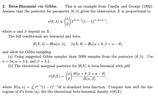 2. Beta-Binomial via Gibbs. This is an example from | Chegg.com