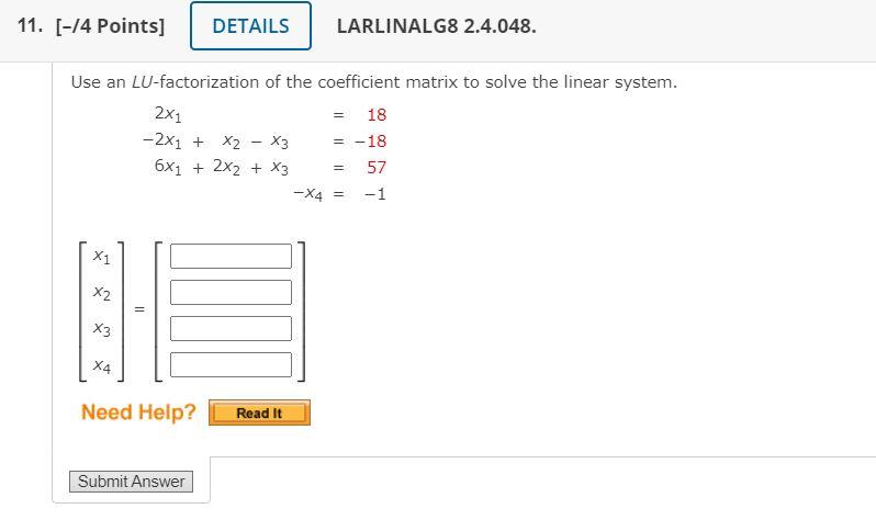 Solved 11. [-14 Points] DETAILS LARLINALG8 2.4.048. Use an | Chegg.com