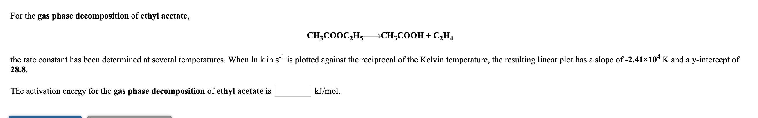 Solved For the gas phase decomposition of ethyl acetate, | Chegg.com