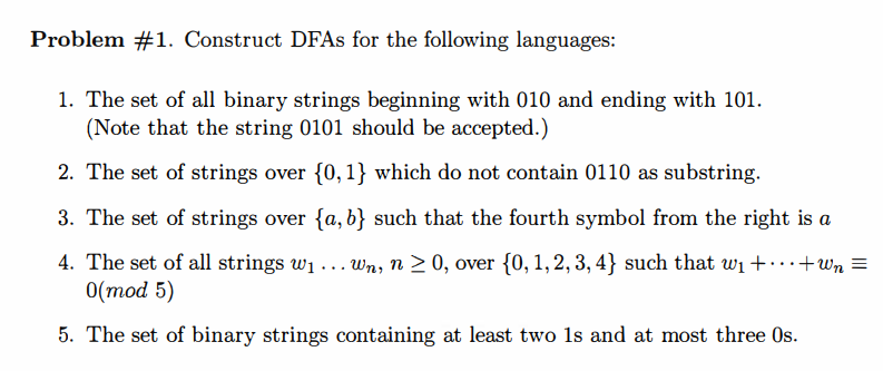 Solved Problem \#1. Construct DFAs for the following | Chegg.com