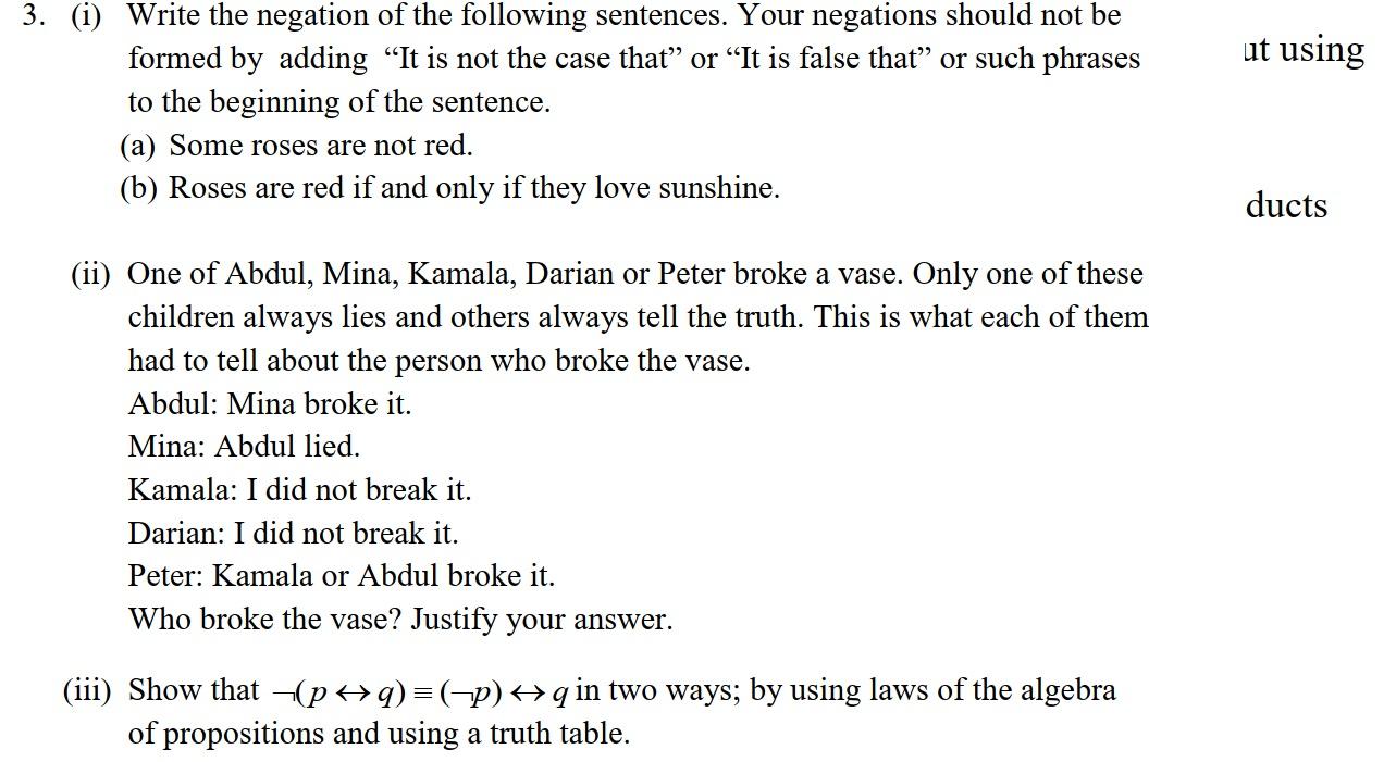 Solved (i) Write the negation of the following sentences. | Chegg.com
