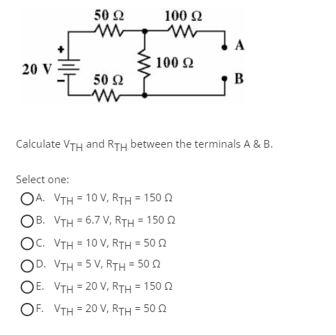 Solved Calculate VTH and RTH between the terminals A \& B. | Chegg.com