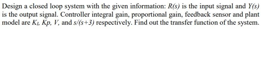 Solved Design a closed loop system with the given | Chegg.com