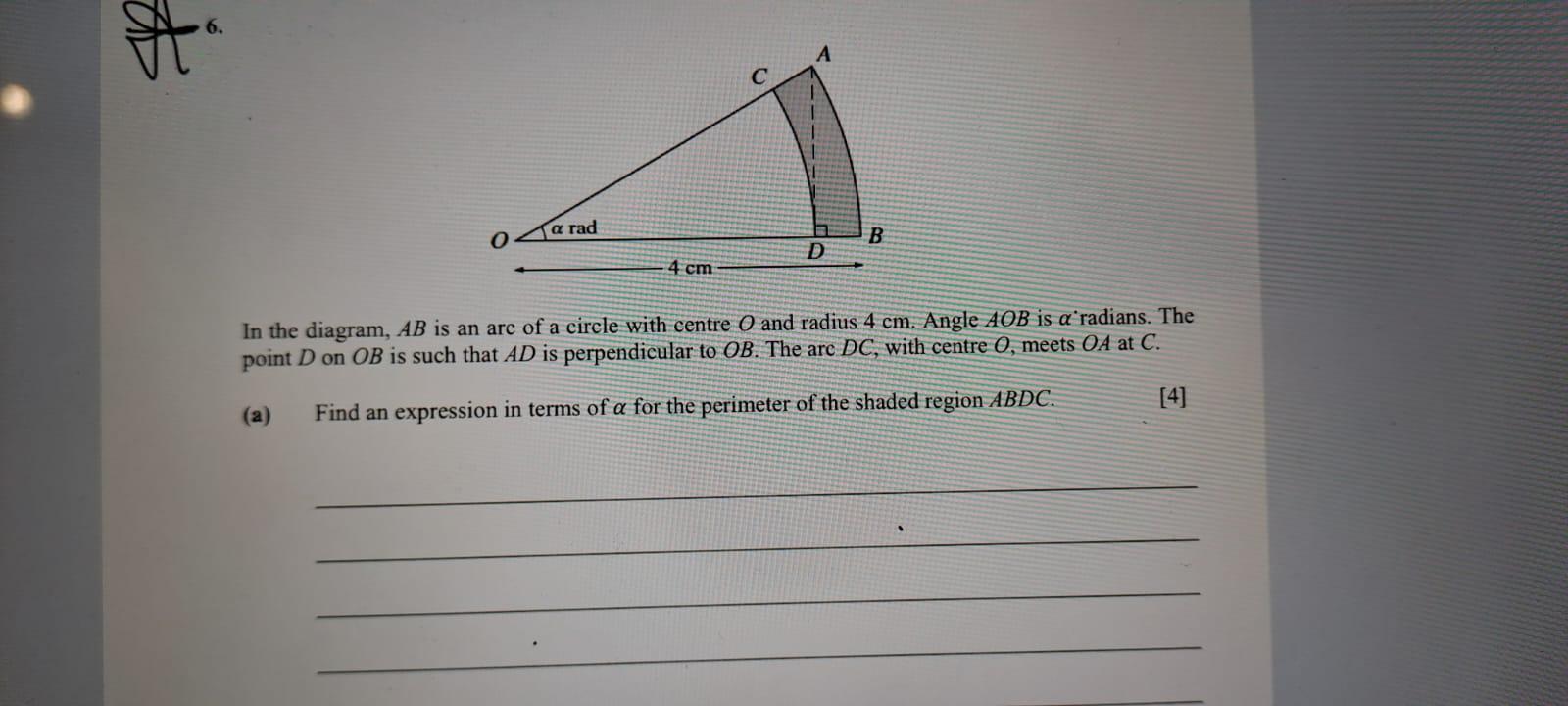 Solved In the diagram, AB is an arc of a circle with centre | Chegg.com
