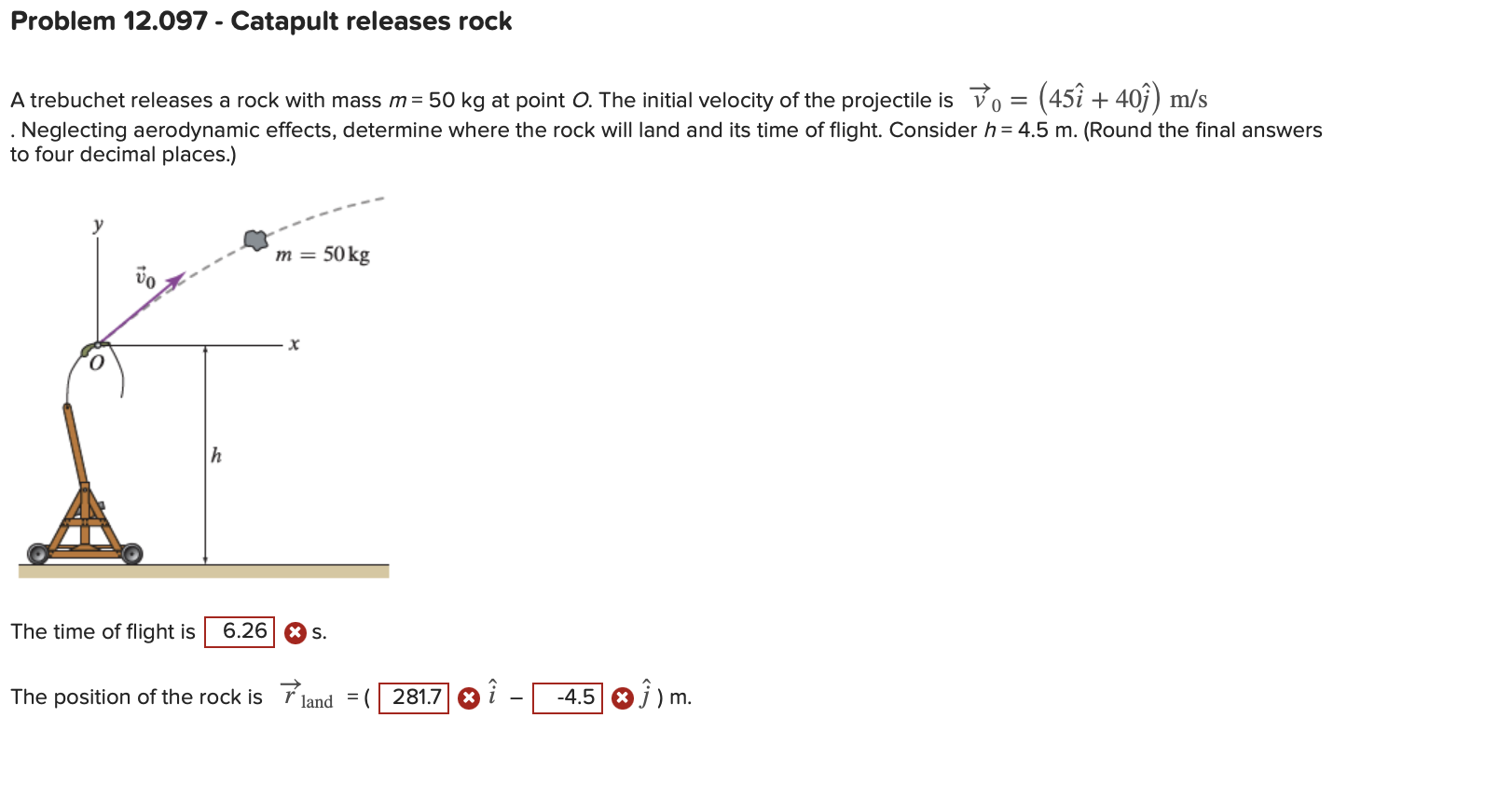 Solved A trebuchet releases a rock with mass m=50 kg at | Chegg.com