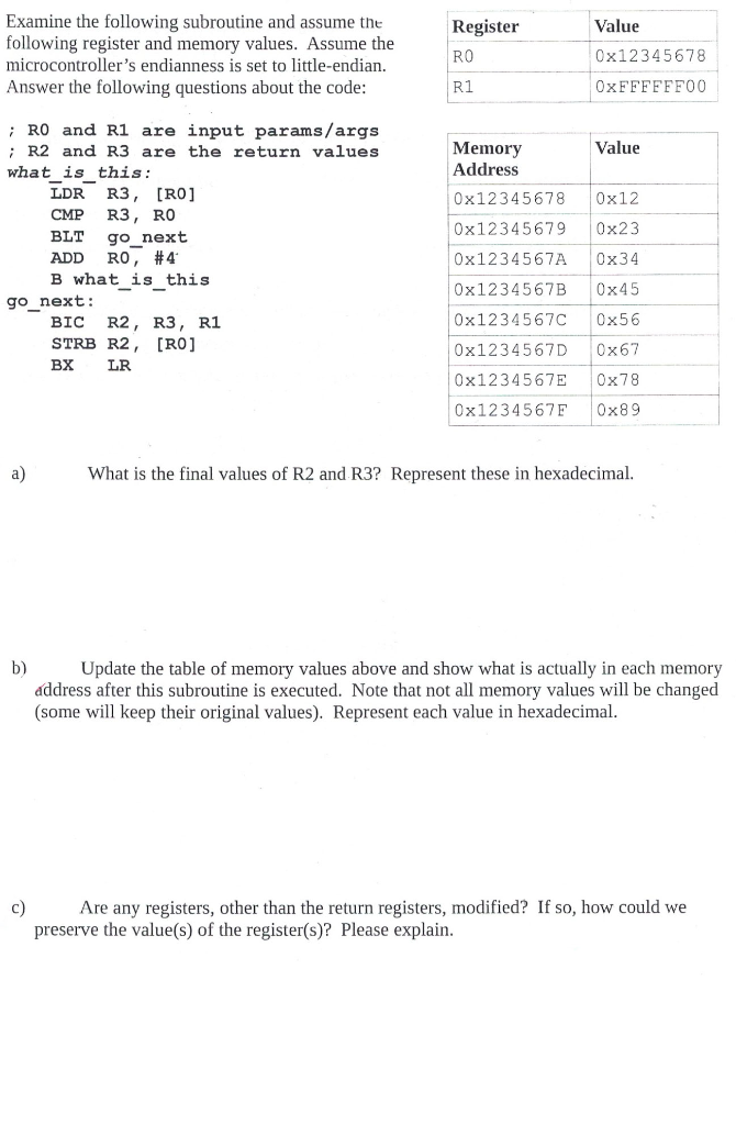 Examine the following subroutine and assume the | Chegg.com