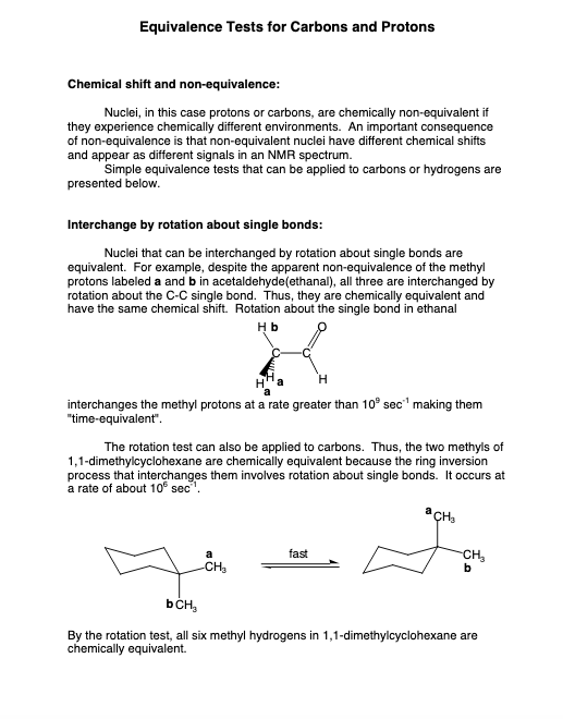 Solved Equivalence Tests for Carbons and Protons Chemical | Chegg.com