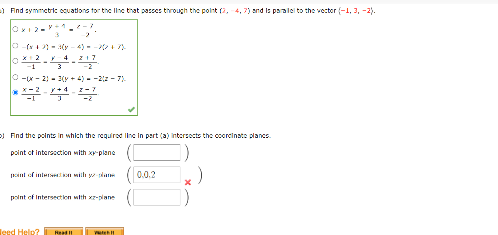 Solved part B please Find symmetric equations for the line | Chegg.com
