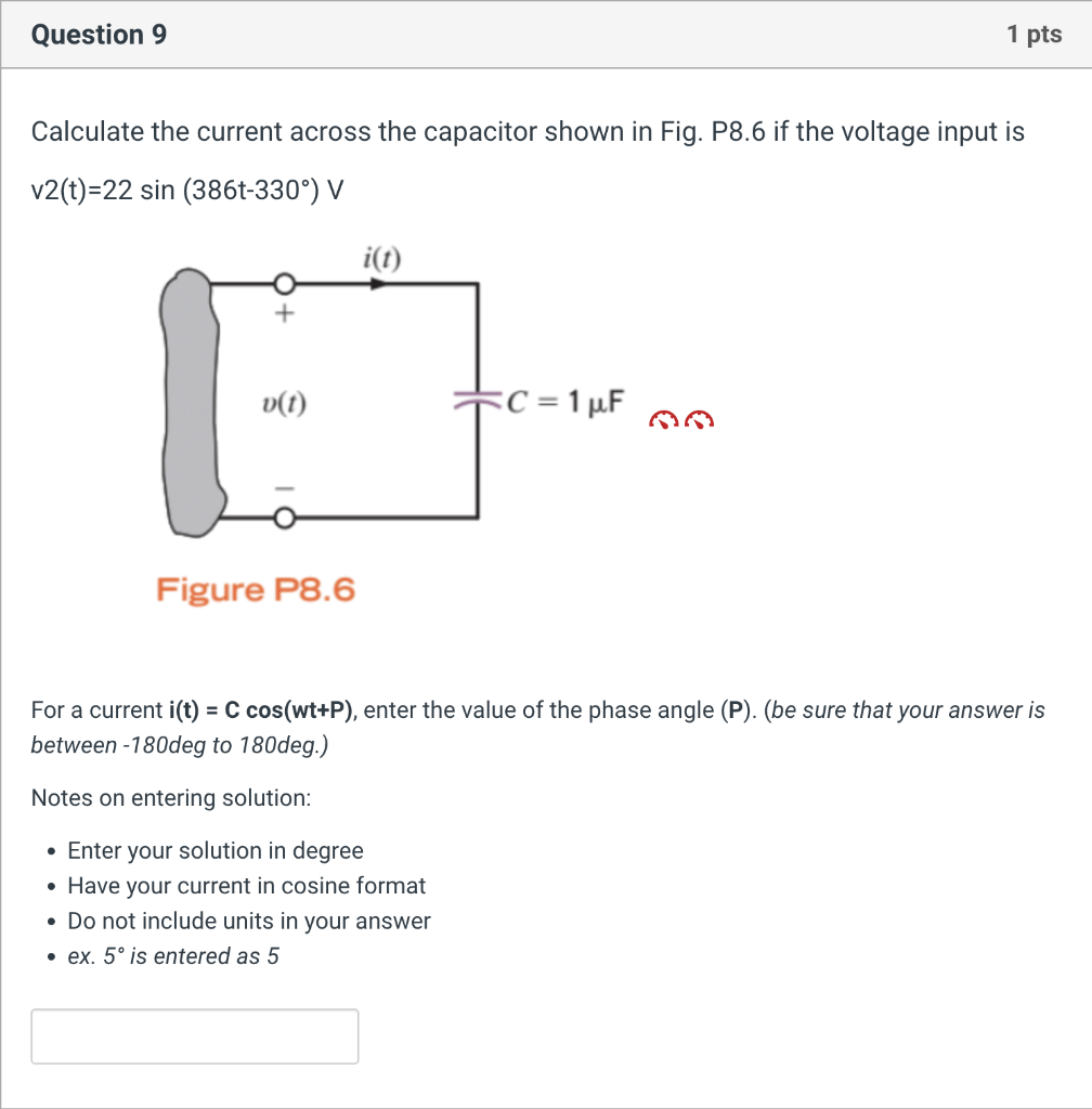 Solved Question 7 1 pts Calculate the current across the | Chegg.com