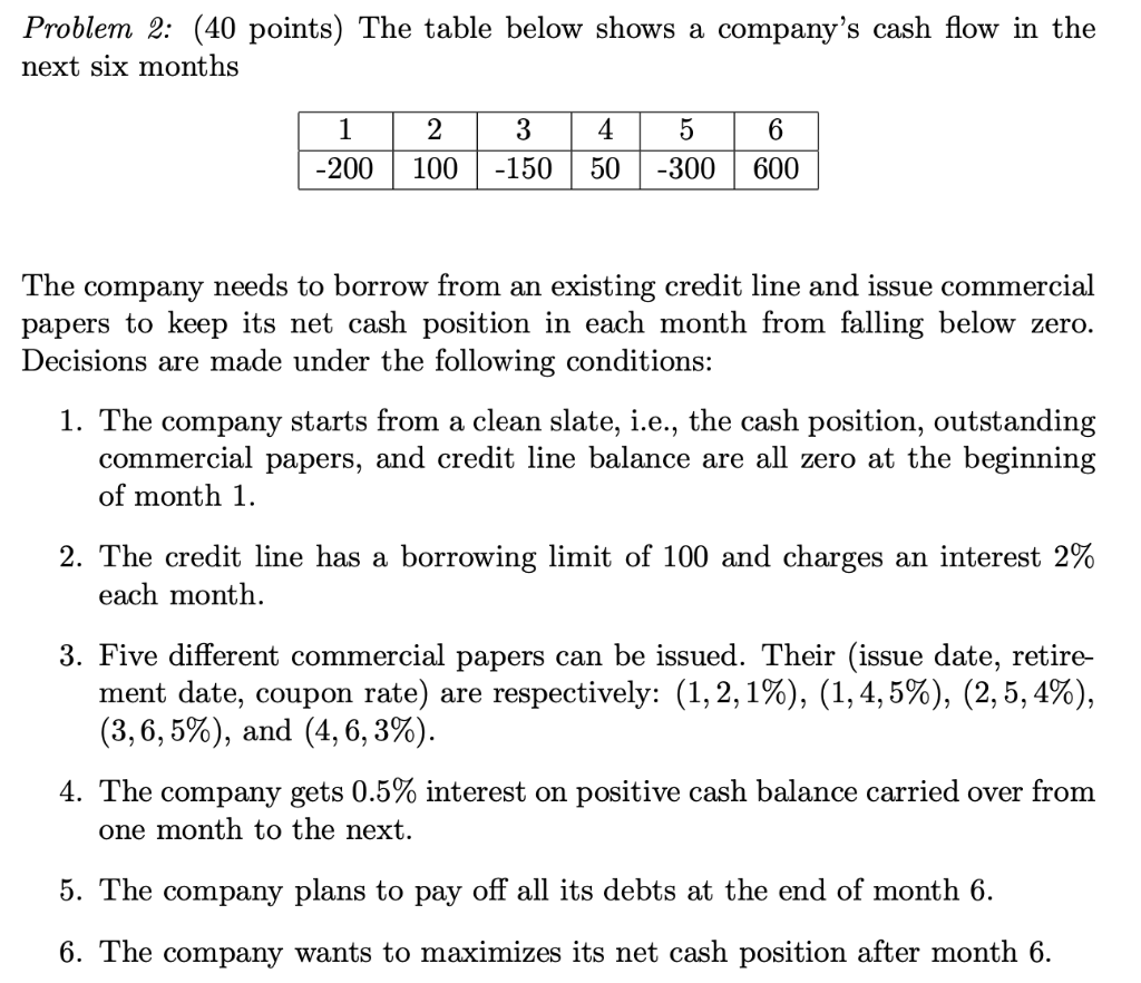 Problem 2: (40 points) The table below shows a | Chegg.com