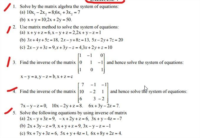 Solved / 1. Solve by the matrix algebra the system of | Chegg.com