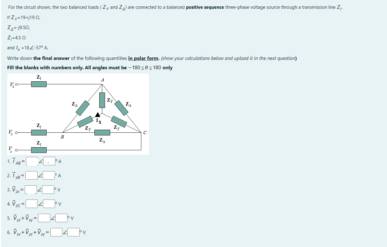 Solved For the circuit shown, the two balanced loads ( Zy | Chegg.com