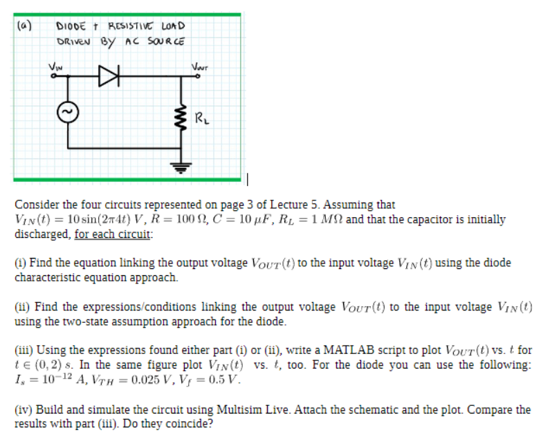 (a) DIODE + RESISTIVE LOAD ORIVEN BY AC SOURCE | Chegg.com