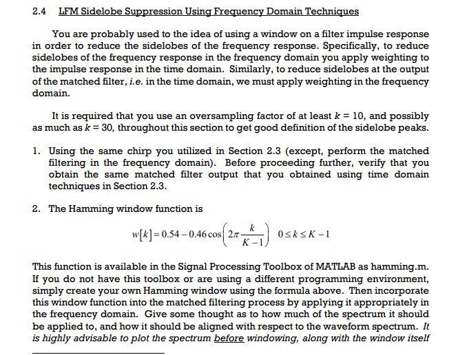 2.1 Generating a Complex LFM Chirp Waveform A | Chegg.com