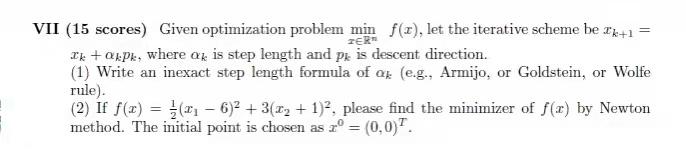 Solved ZER Q VII (15 scores) Given optimization problem min | Chegg.com