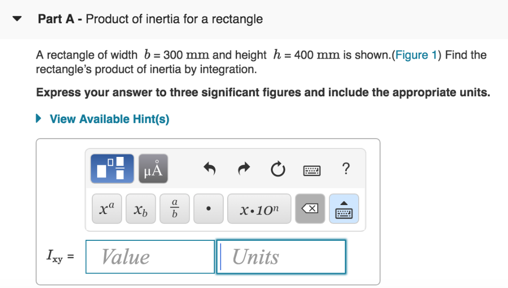 Solved Part A-Product of inertia for a rectangle A rectangle | Chegg.com