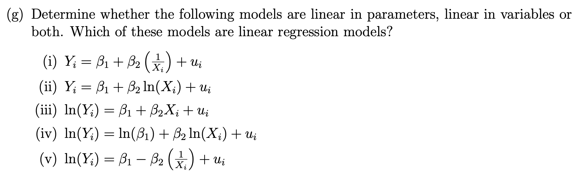 Solved Determine whether the following models are linear in | Chegg.com