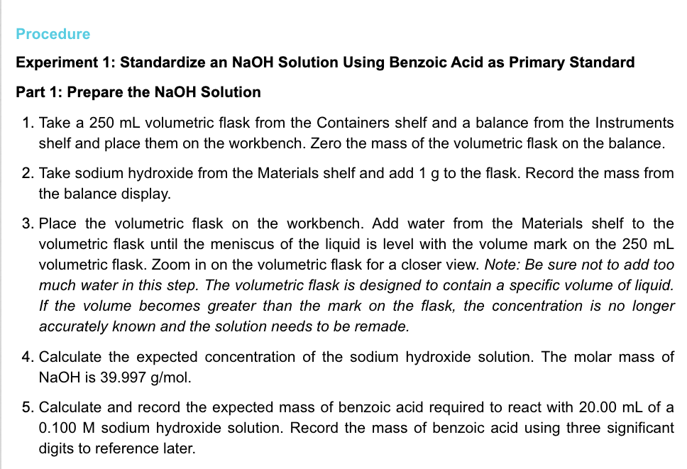 Solved Procedure Experiment 1: Standardize an NaOH Solution | Chegg.com