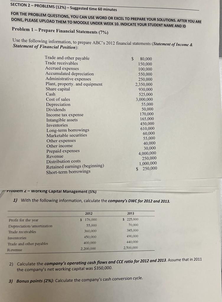 Solved SECTION 2 - PROBLEMS (12%) - Suggested time 60 | Chegg.com