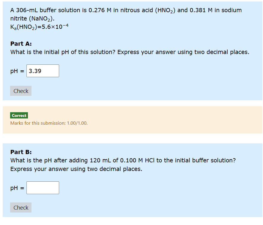 Solved A 306−mL buffer solution is 0.276M in nitrous acid | Chegg.com